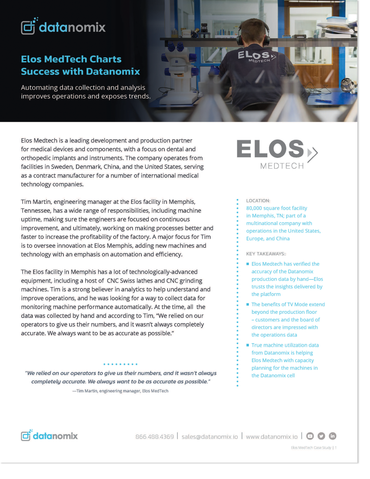 Elos MedTech Charts Success with Datanomix CNC Monitoring